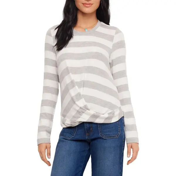 Karen Kane Drape Front Long Sleeve Top - Stripe