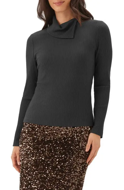 Karen Kane Ribbed Overlap Neck Top - Black