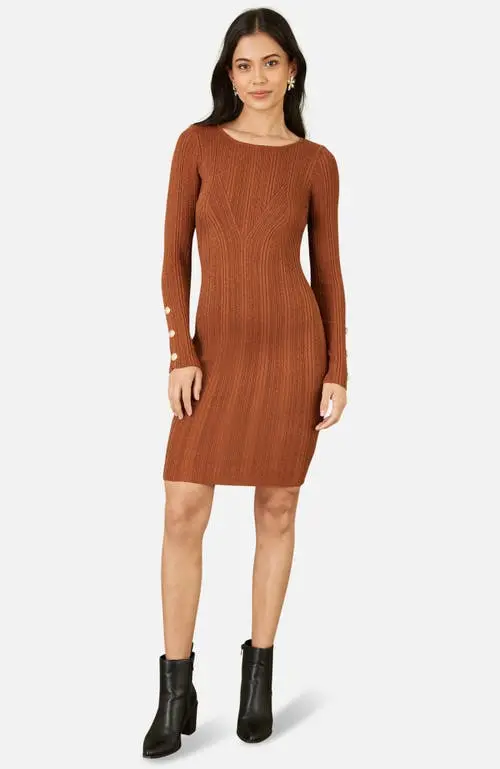 YUMI Fitted Button-detail Shimmery Midi Dress - Brown