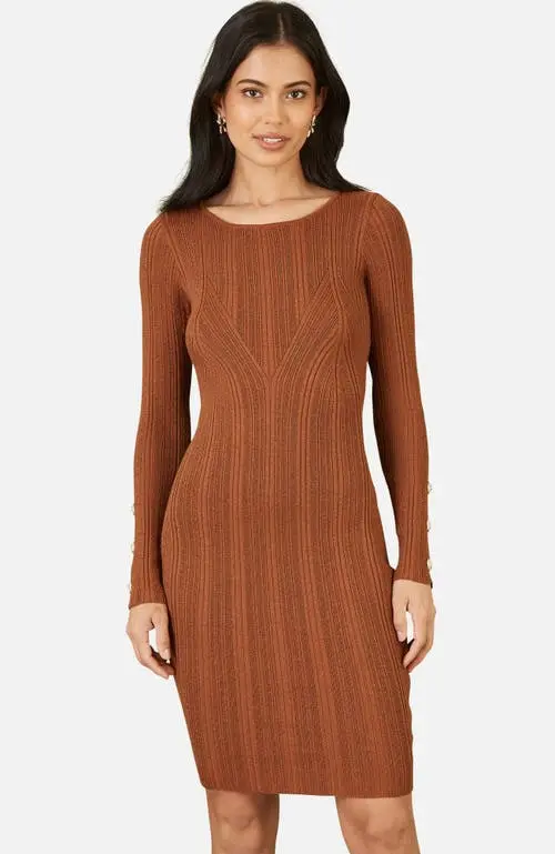 YUMI Fitted Button-detail Shimmery Midi Dress