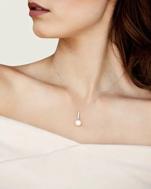 The Pearl Source Akoya Pearl Dangling Diamond Pendant & Earrings