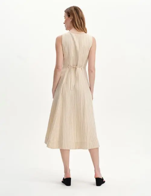 FINERY LONDON Petite Jillian Stripe Button Down Dress - Beige Stripe