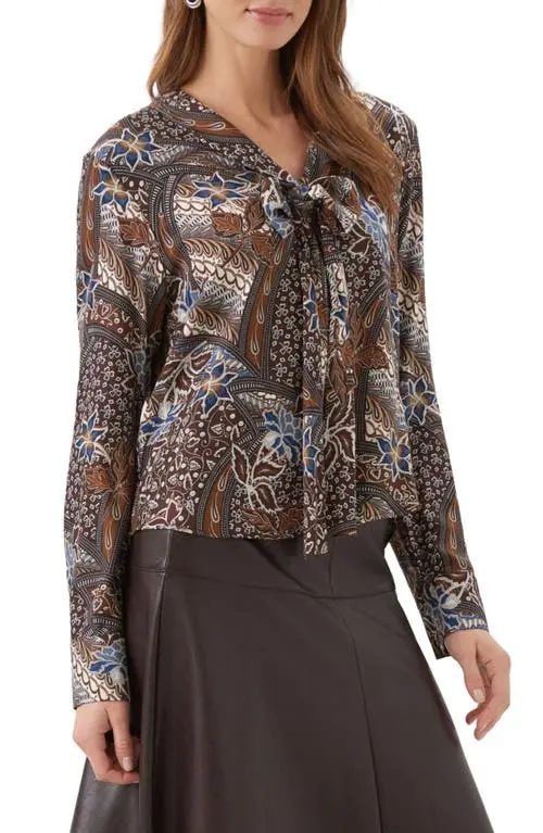 Karen Kane Printed Long Sleeve Bow Top