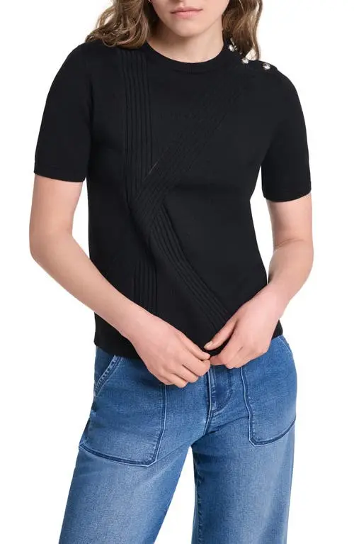 Karl Lagerfeld Paris K Short Sleeve Sweater With Shoulder Buttons - Black