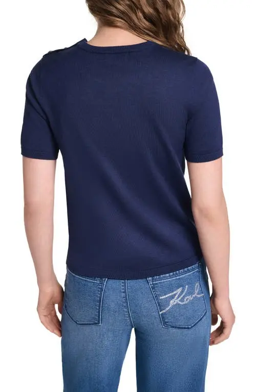 Karl Lagerfeld Paris K Short Sleeve Sweater With Shoulder Buttons - Navy