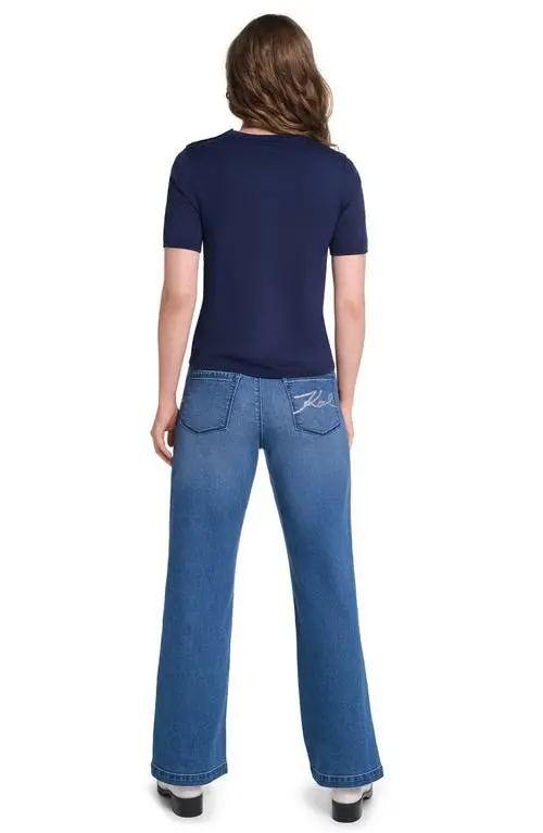 Karl Lagerfeld Paris K Short Sleeve Sweater With Shoulder Buttons - Navy