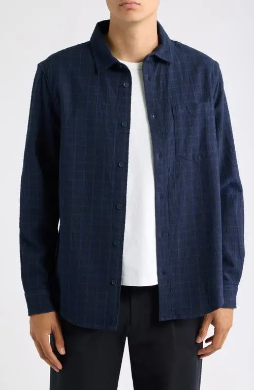 WAX LONDON Shelly Check Long Sleeve Cotton Dobby Button-up Shirt - Navy/black