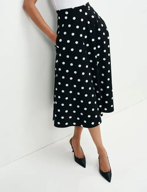 FINERY LONDON Meeka Polka Dot Cotton Midi Skirt - Black Spot