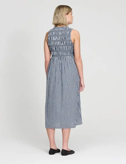 FINERY LONDON Petite Hadlee Gingham Shirred Midi Dress