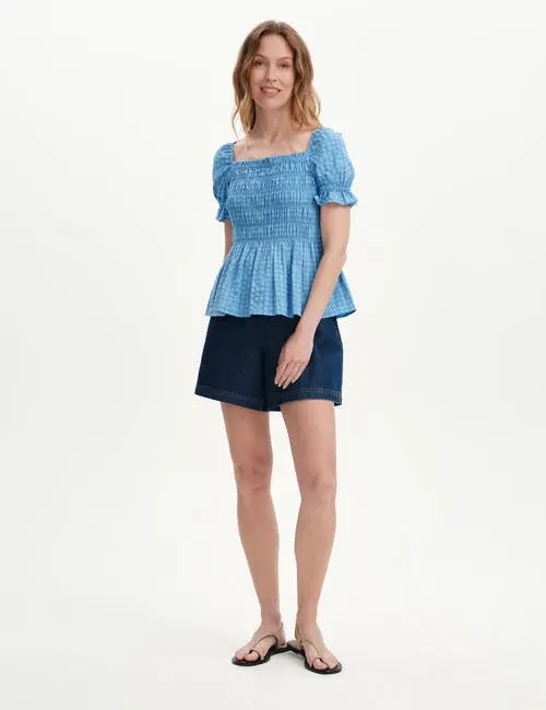 FINERY LONDON Cynthia Shirred Gingham Seersucker Top