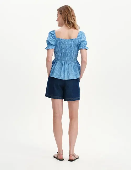 FINERY LONDON Cynthia Shirred Gingham Seersucker Top
