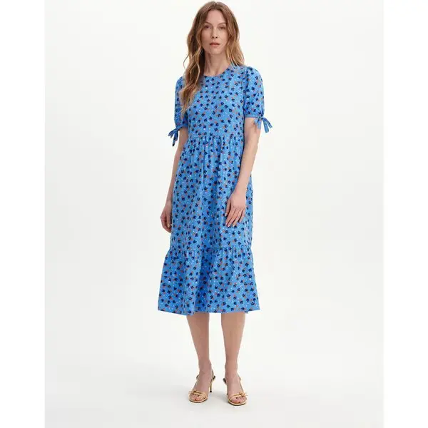 FINERY LONDON Jessa Tiered Midi Dress - Blue Ditsy