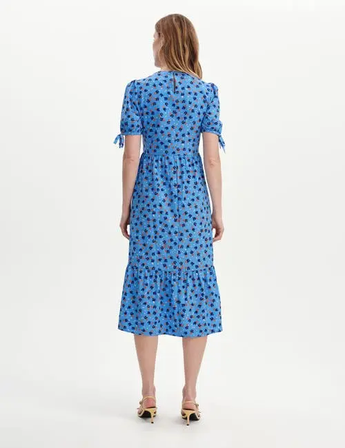 FINERY LONDON Jessa Tiered Midi Dress - Blue Ditsy