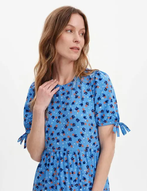 FINERY LONDON Jessa Tiered Midi Dress - Blue Ditsy