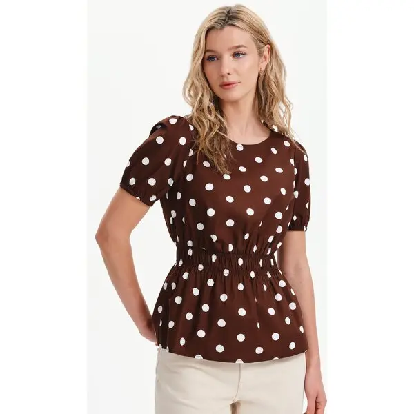 FINERY LONDON Raya Polka Dot Cotton Short Sleeve Top