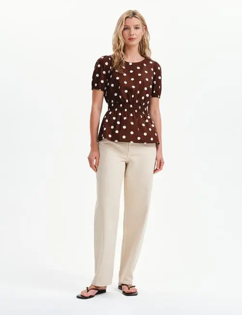 FINERY LONDON Raya Polka Dot Cotton Short Sleeve Top