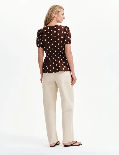 FINERY LONDON Raya Polka Dot Cotton Short Sleeve Top