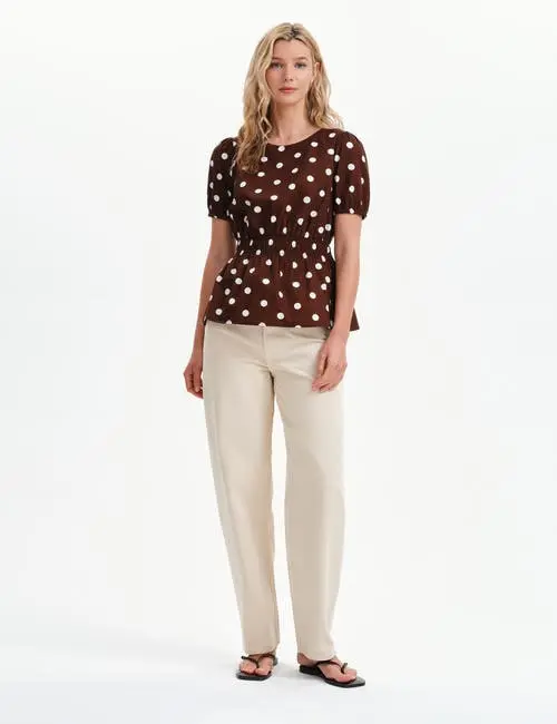 FINERY LONDON Raya Polka Dot Cotton Short Sleeve Top