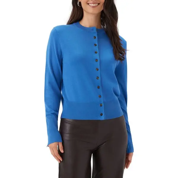 Karen Kane Crewneck Button-up Cardigan - Blue