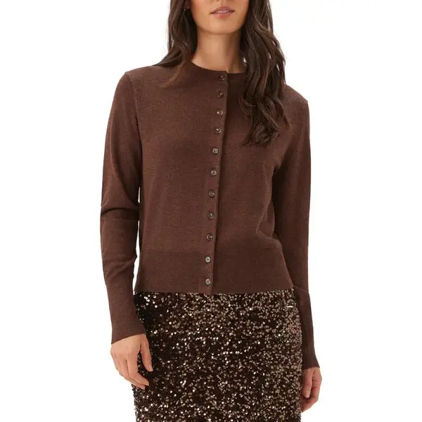 Karen Kane Crewneck Button-up Cardigan - Chocolate