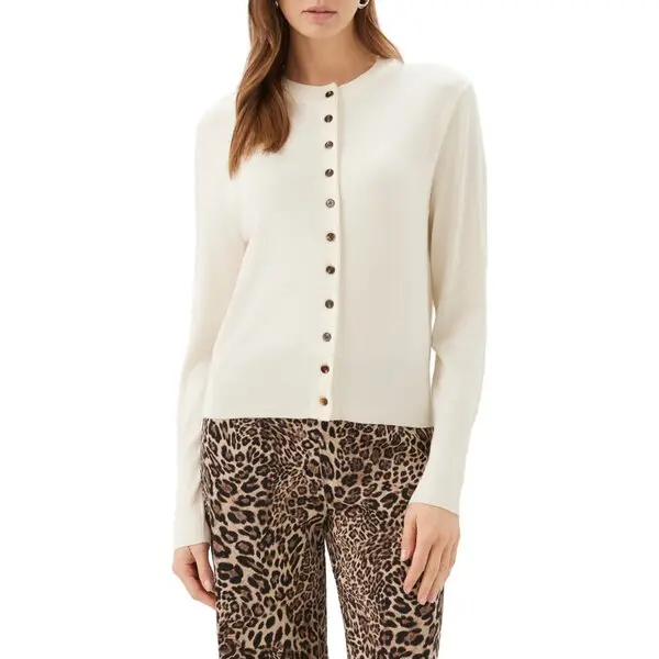 Karen Kane Crewneck Button-up Cardigan - Cream
