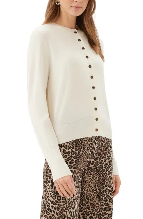 Karen Kane Crewneck Button-up Cardigan - Cream
