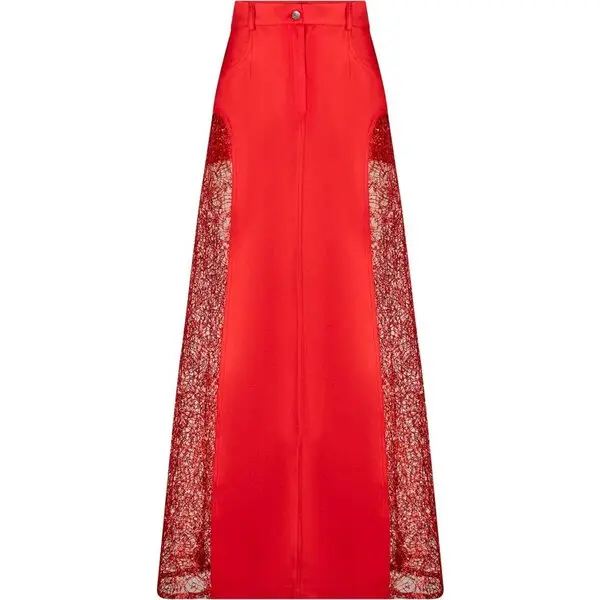 UCHÈ Uché Denim Maxi Skirt With Sequin Lace Panels