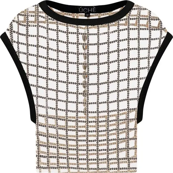 UCHÈ Sequin Cut Out Top - Black/beige