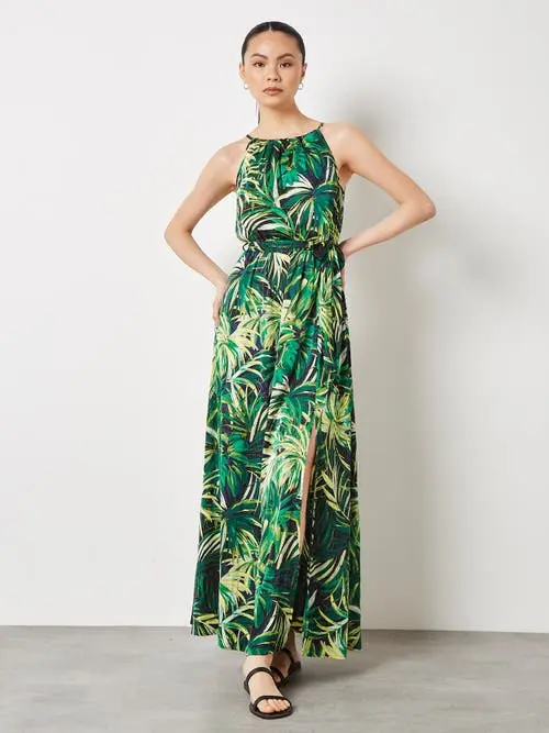 APRICOT Painterly Tropical Midi Dress
