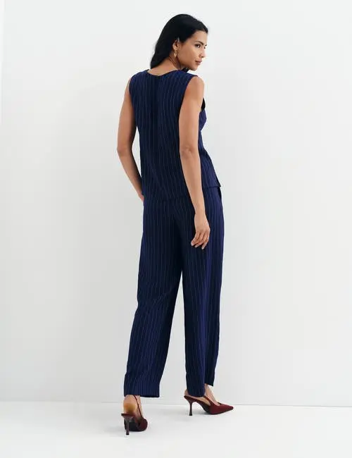 FINERY LONDON Vallie Stripe Sleeveless Shell Top - Navy Stripe