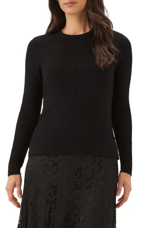 Karen Kane Ribbed Long Sleeve Crewneck Top - Black