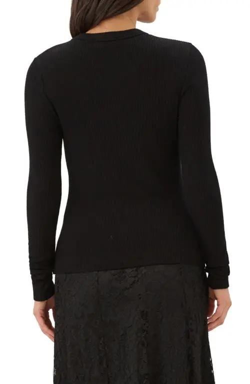Karen Kane Ribbed Long Sleeve Crewneck Top - Black