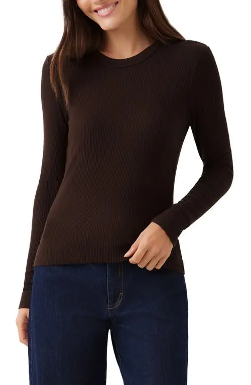 Karen Kane Ribbed Long Sleeve Crewneck Top - Chocolate