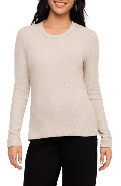 Karen Kane Ribbed Long Sleeve Crewneck Top - Oatmeal