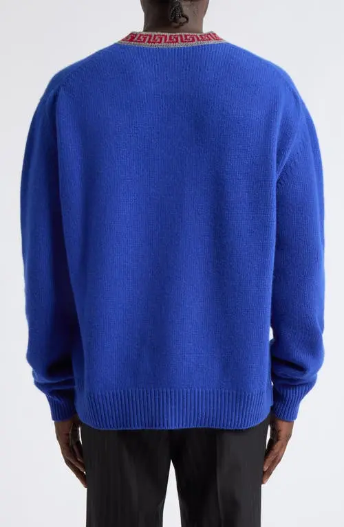 Versace Greca Border Crewneck Wool & Cashmere Sweater - Bluette