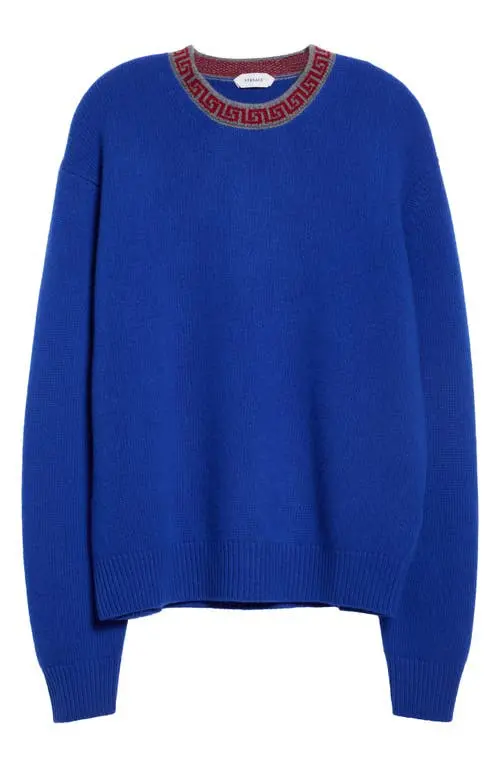 Versace Greca Border Crewneck Wool & Cashmere Sweater - Bluette