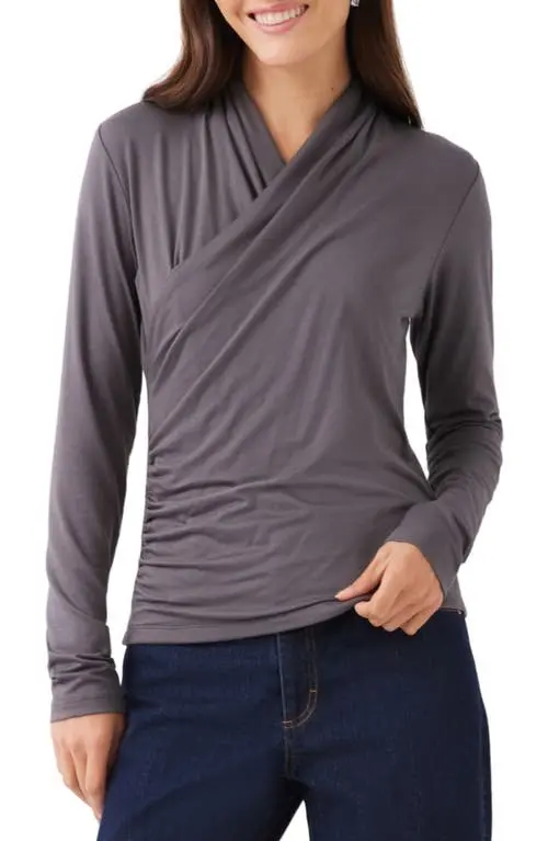 Karen Kane Crossover Side Shirred Top - Gray