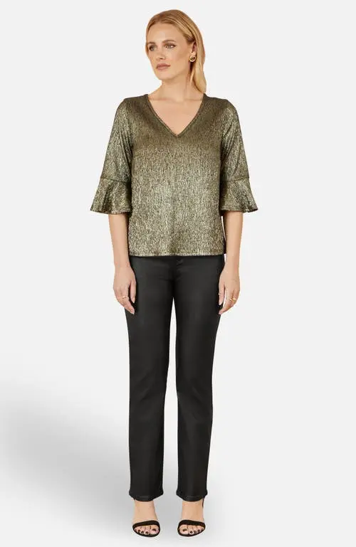 YUMI Fluted Sleeve Metallic Stretch Top