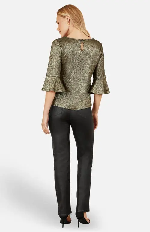 YUMI Fluted Sleeve Metallic Stretch Top