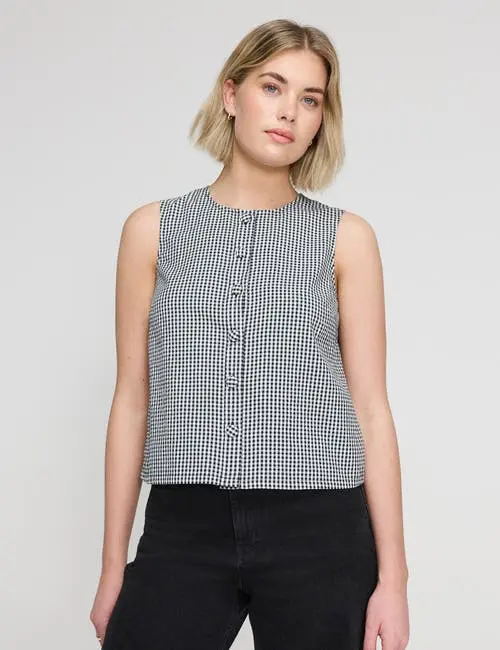 FINERY LONDON Maggie Cotton Gingham Sleeveless Top