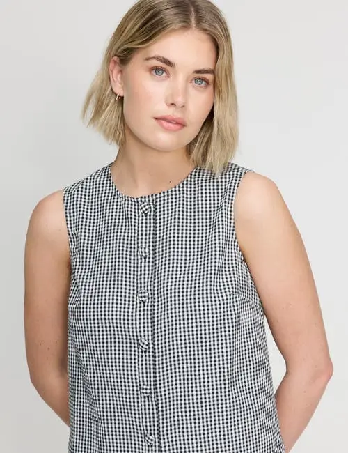 FINERY LONDON Maggie Cotton Gingham Sleeveless Top