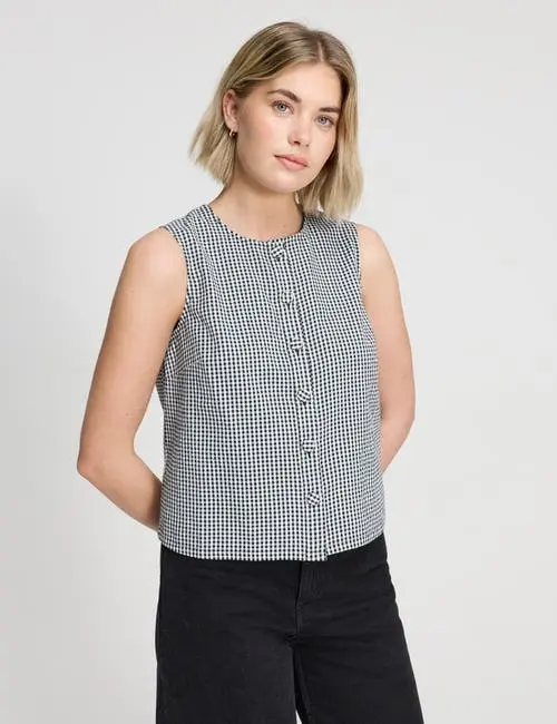 FINERY LONDON Maggie Cotton Gingham Sleeveless Top
