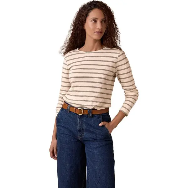 CELTIC & CO. Cotton Striped Long Sleeve Top - Chalk/olive