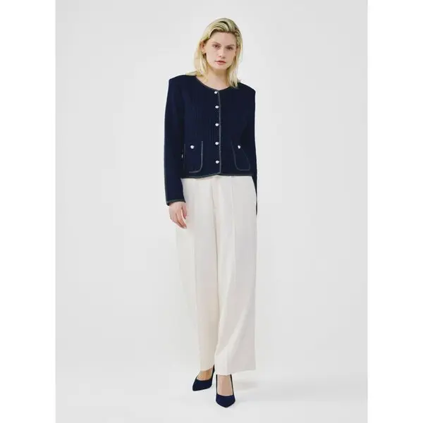 A.SHIMUS Lace Knit Cardigan With Tweed Lining And Metallic Accents - Navy