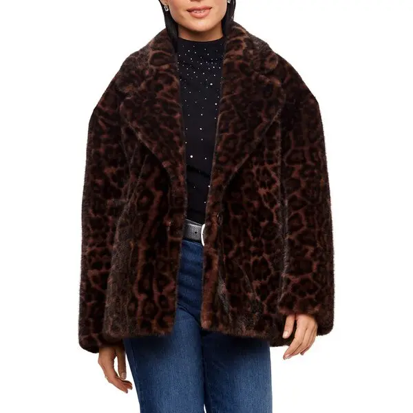 Karen Kane Print Faux Fur Coat - Leopard