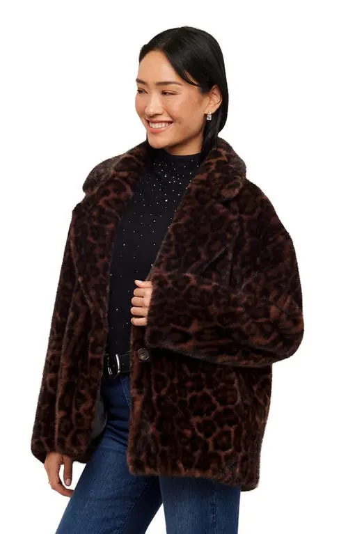 Karen Kane Print Faux Fur Coat