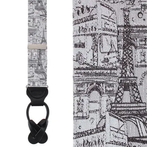 Trafalgar Paris Cityscape Escape Silk Novelty Button End Suspenders - Silver