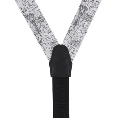 Trafalgar Paris Cityscape Escape Silk Novelty Button End Suspenders