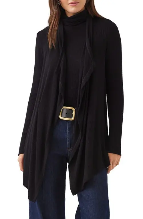 Karen Kane Ribbed Drape Front Cardigan - Black