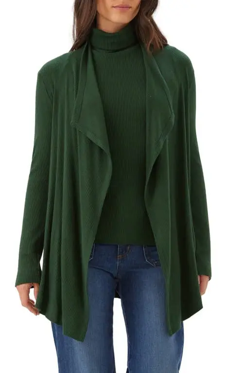 Karen Kane Ribbed Drape Front Cardigan - Forest Green